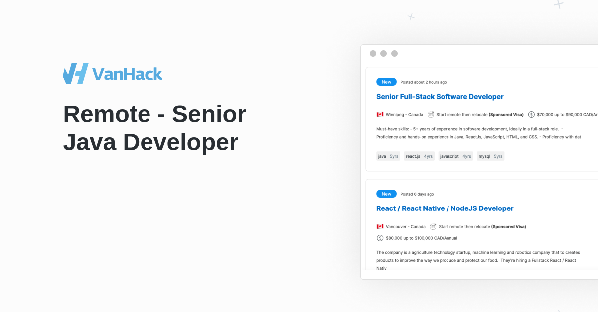 Remote - Senior Java Developer - VanHack